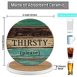 Ceramic Coasters for Drinks Absorbent, Esur Rustic Farmhouse Stone Coaster Set of 6 with Metal Holder for Wooden Table Protection, Funny Style for Bar Home Decor, Housewarming Gift