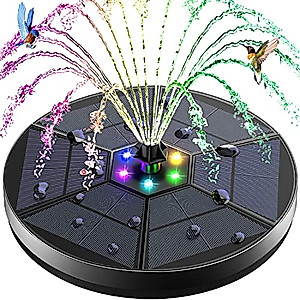 GAIZERL 3.5W Solar Fountain Pump for Bird Bath, Outdoor Water Fountain with 4 Fixed Sticks & 7 Nozzles, Solar Powered Floating Fountain with Colorful LED Lights, 2000 Battery for Garden, and Pool