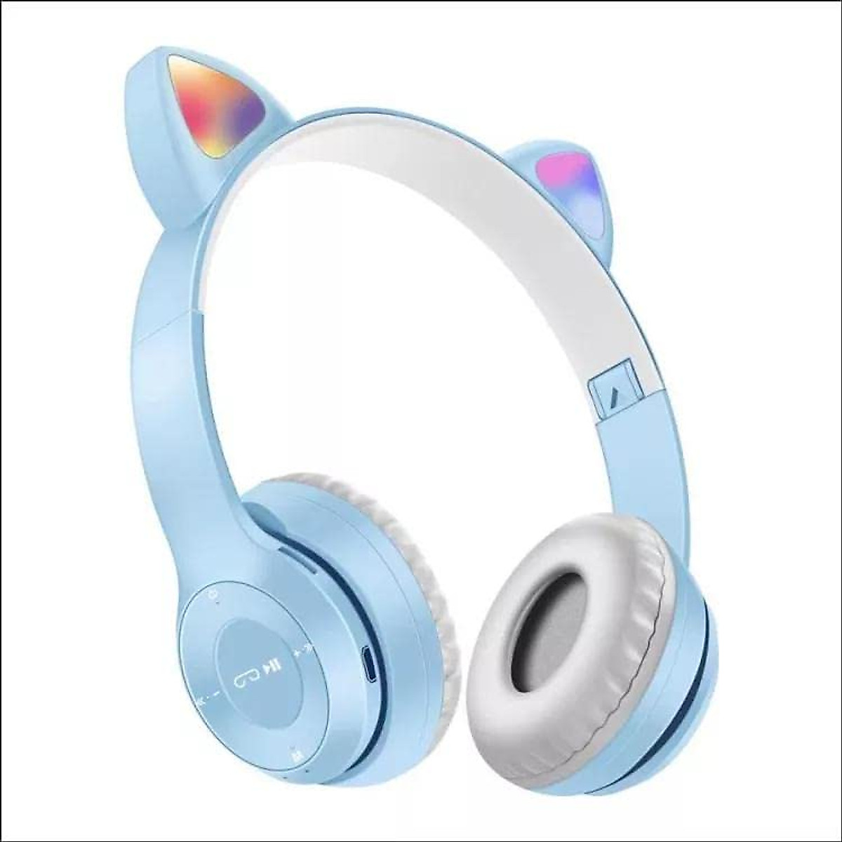 Cat Ear Wireless Headphones with Led Light, Cute Design Bluetooth Headset with Mic (Blue)