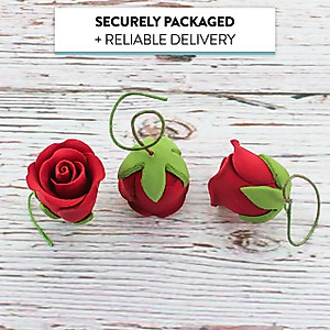 Global Sugar Art Tea Rose Sugar Cake Flowers, Red With Green Calyx, Small 1 inch, 15 Count by Chef Alan Tetreault