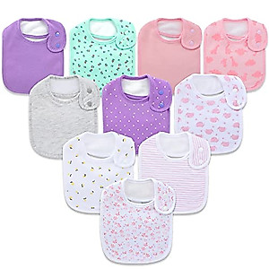 Hakochia Baby Bibs Organic Cotton Soft Absorbent Baby Bandana Drool Bibs With Adjustable Snaps for Girls Teething and Drooling 3-36 Months