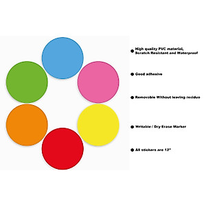 Dry Erase Circles 6 Pcs 12''Big Size Vinyl Dots for Classroom and Kindergarten,Perfect for Floor Marking and School Teaching, Removable Floor Stickers for Classroom, Line Up Spots for Classroom Floor