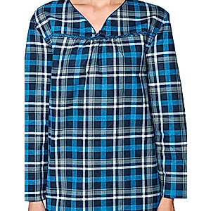 Casual Nights Women's Flannel Plaid Long Sleeve Sleepwear Nightgown - Navy - Large