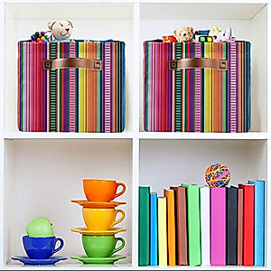 Mazeann Cinco De Mayo Serape Stripes Storage Basket Bin Collapsible Foldable for Clothes Toys Storage Cabinets Waterproof Storage Box 15 x 11 x 9.5 inches, Mexican Sarape Fiesta, 2PCS