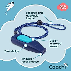 Coachi Whizzclick, 2-in-1 Combined Clicker and Whistle, Dog Training Whistle for Recall and Clicker Training for Rewarding, Adjustable and Reflective Lanyard, Suitable for Dogs and Puppies