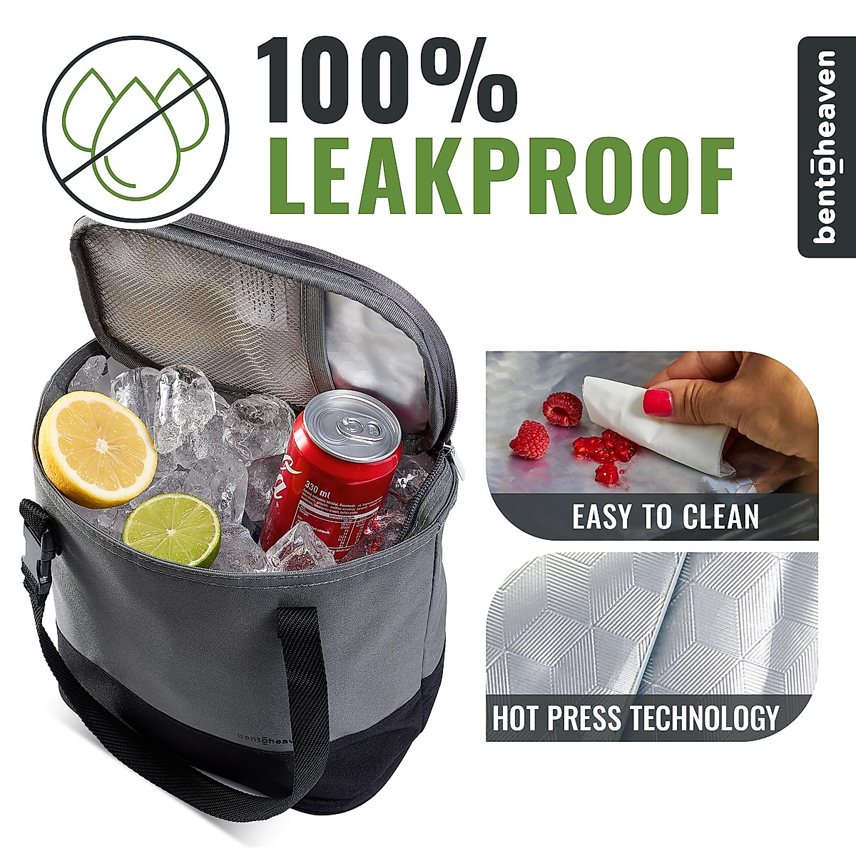 Insulated Lunch Tote for Work and School with Durable Materials, Variable Strap/Handler, Wide Opening - Cooler Lunch Bag for Women & Men - Fits All Bentoheaven Bento Lunch Boxes and Other Containers