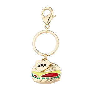 LUX ACCESSORIES Gold Tone Burgers Fries Best Friends BFF Charm Keychain Set