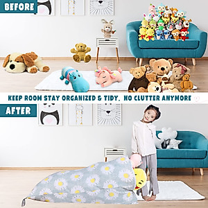 LOLOMLO Stuffed Animal Storage Bean Bag Chair Cover, Canvas Daisy Plush Toy Storage Stuff and Sit Seat for Kids/Teens/Adults, 52" x 31" Extra Large Triangle Floor Sofa Lounger, 200L/52Gal, Cover Only