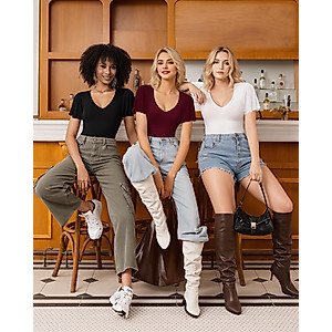 MANGOPOP Womens Deep V Neck Ruffle Short Sleeve Tops Sexy Bodysuit for Women Clothing