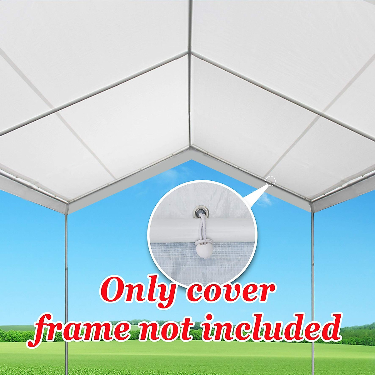 Strong Camel 10'x20' Carport Replacement Canopy Cover for Tent Top Garage Shelter Cover with Ball Bungees (Only Cover, Frame is not Included)
