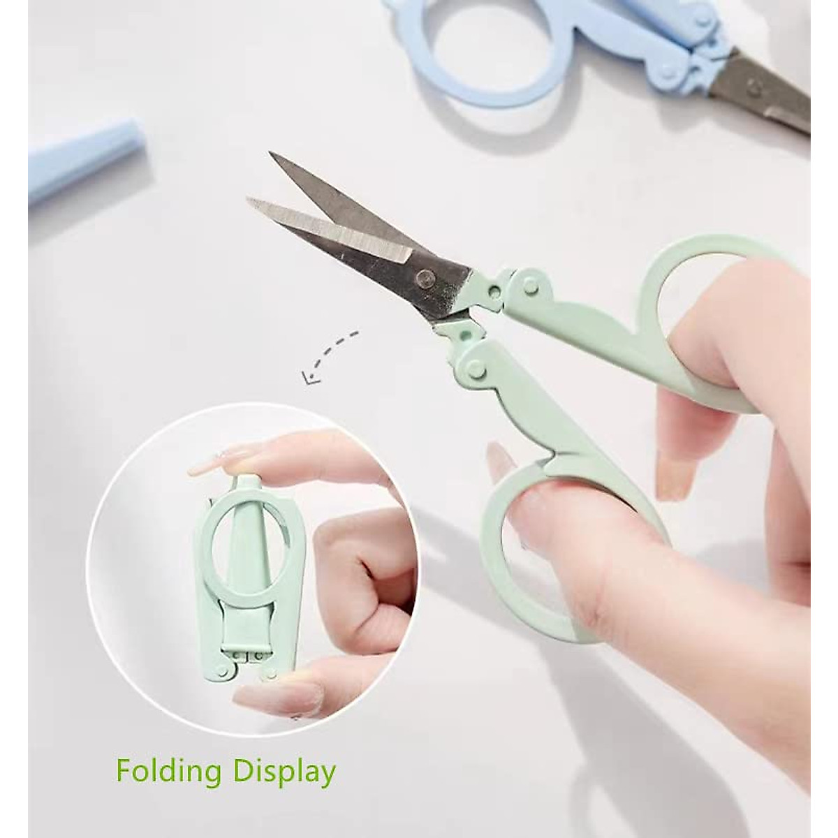 5Pcs Pastel Mini Folding Scissors with Safety Cap Small Telescopic Stainless Steel Scissors Portable Pokect Little Travel Scissors Kids Shears Tiny Cutter for Cutting, Scrapbooking, Crafting, Sewing