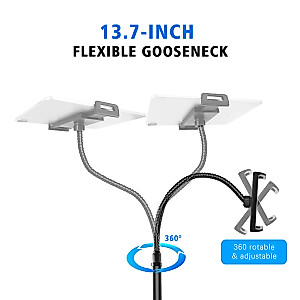 AICase Aluminium Adjustable Height Adjustable (91 cm - 137 cm) & 2.2 kg Stable Base with Gooseneck Compatible with iPad/Tablet from 4.6-13 Inches/Mobile Phone Holder Holder Floor Stand
