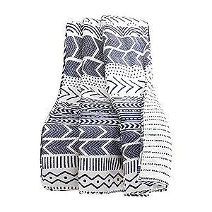 Lush Decor Hygge Geo Reversible Throw | Pattern Geometric Stripe Blanket - 60” x 50”, Navy and White