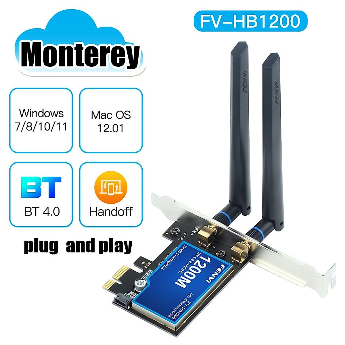 PCI-E WiFi Card BT4.0 for MacOS Windows 7/8/10/11 802.11a/g/n/ac PCI-E PCI Network Adapter mac-Compatible Wi-Fi AirDrop Handoff Instant Hotspot macOS MIMO Mac OS X natively Supported BCM4360 AC1200
