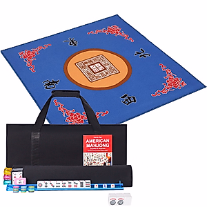 GUSTARIA American Mahjong Game Set,166 Premium White Tiles,4 All-in-One Color Rack/Pushers,100 Chips,1 Wind Indicator,Durable Black Soft Bag,Easy Carry Western Mahjongg with Mahjong Mat