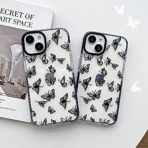 Lxsceto Black Butterfly Trendy Cute Clear Phone Case for iPhone 13 6.1 inch with Built-in Bumper Shockproof Protective Cover for iPhone 13 6.1"