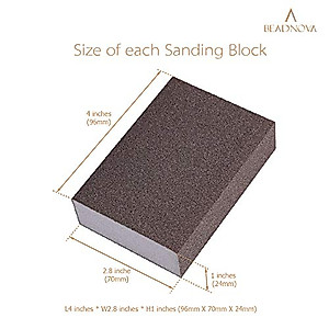 BEADNOVA Sanding Sponge Sand Block Coarse/Medium/Fine/Superfine Assorted Dry Wet Sanding Blocks for Wood Wall Home (Pack of 4, 4 Grit)
