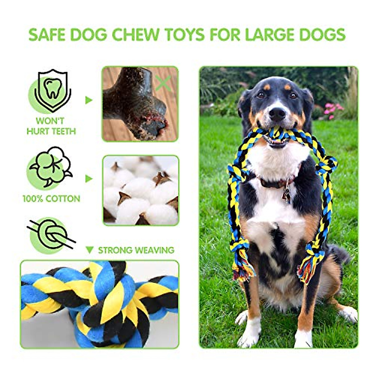 Large Dog Chew Toys, Tough Dog Toys for Aggressive Chewers Large Breed,Heavy Duty Dental Dog Rope Toys Kit for Medium Dogs,5 Knots Indestructible Dog Toys, Cotton Puppy Teething Chew Tug Toy Set of 9