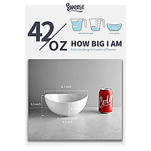 Sweese 104.401 Porcelain Bowls - 42 Ounce for Salad, Fruits and Popcorn - Set of 4, White