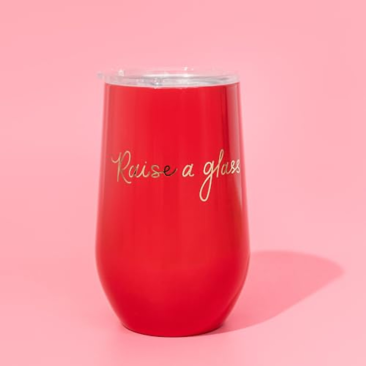 kate spade new york Insulated Stainless Steel Wine Tumbler, 16 Ounce Double Wall Tumbler, Red Stemless Travel Cup with Lid, Raise a Glass