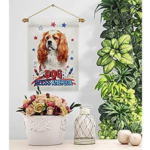 Breeze Decor Patriotic Cavalier King Spaniel Garden Flag-Set Wood Dowel Dog Puppy Spoiled Paw Canine Fur Pet Nature Farm Animal Creature House Banner Small Yard Gift Double-Sided, Made in USA