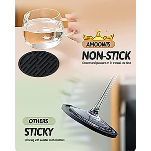 Silicone Coasters Set Drink Coaster - Desk Coaster with Coaster Holder,Black Coasters for Desk,Fits Most Size of Drinking Glasses and Cup,Anti-Slip,Non-Stick,Easy to Clean