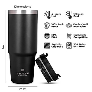 30 oz Stainless Steel Vacuum Insulated Tumbler with Handle Lid and Straw Leak and Spill Proof Travel Tumbler Cup with 2 Lids and Teddy Straw Cap Water Tumblers for Women and Men 890 ml
