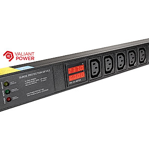 Valiant Power Rack Mount Power Strip - 240V 30A Single Phase PDU with Built-in Surge Protector, Volt & Amp Meter for Data Center - 19” Metal Housing, Ears & Fittings Included, 6’ Cable, 6 Outlets