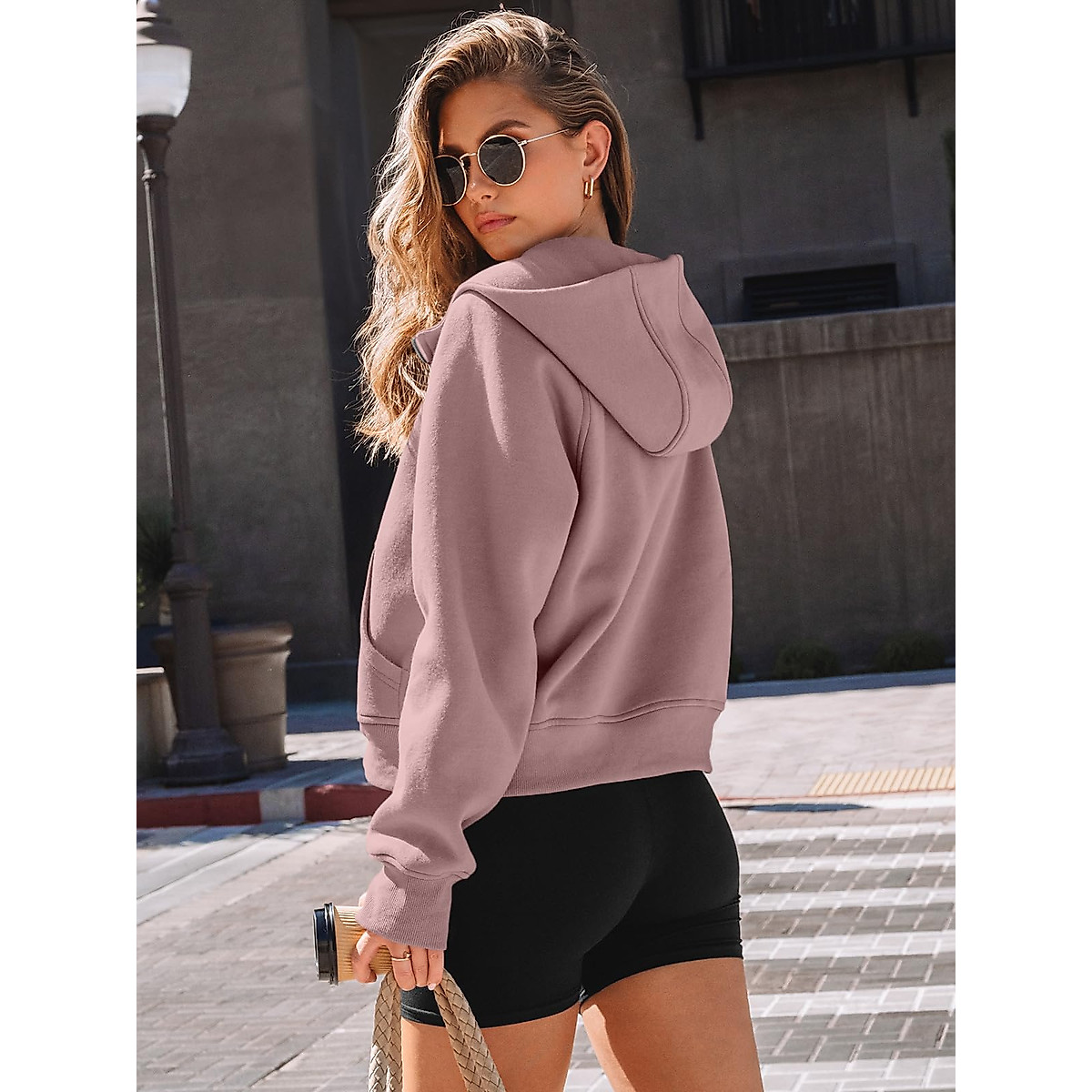 AUTOMET Womens Zip Up Hoodies Fleece Jackets Oversized Sweatshirts Fall Fashion Outfits 2025 Sweaters Winter Clothes Darkpink S