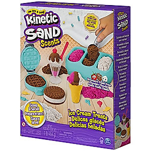 Kinetic Sand Scents, Ice Cream Treats Playset with 3 Colors of All-Natural Scented Play Sand and 6 Serving Tools, Sensory Toys for Kids Ages 3 and up