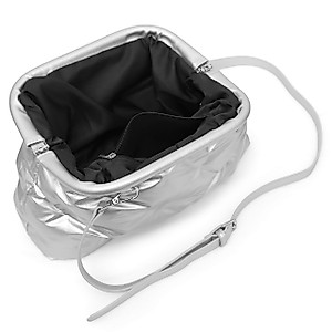 Women's Quilted Crossbody Bag | Padded Puffer Shoulder Handbag | Pillowy Maxi Quilting Finish Clutch Purse (Silver, Medium)