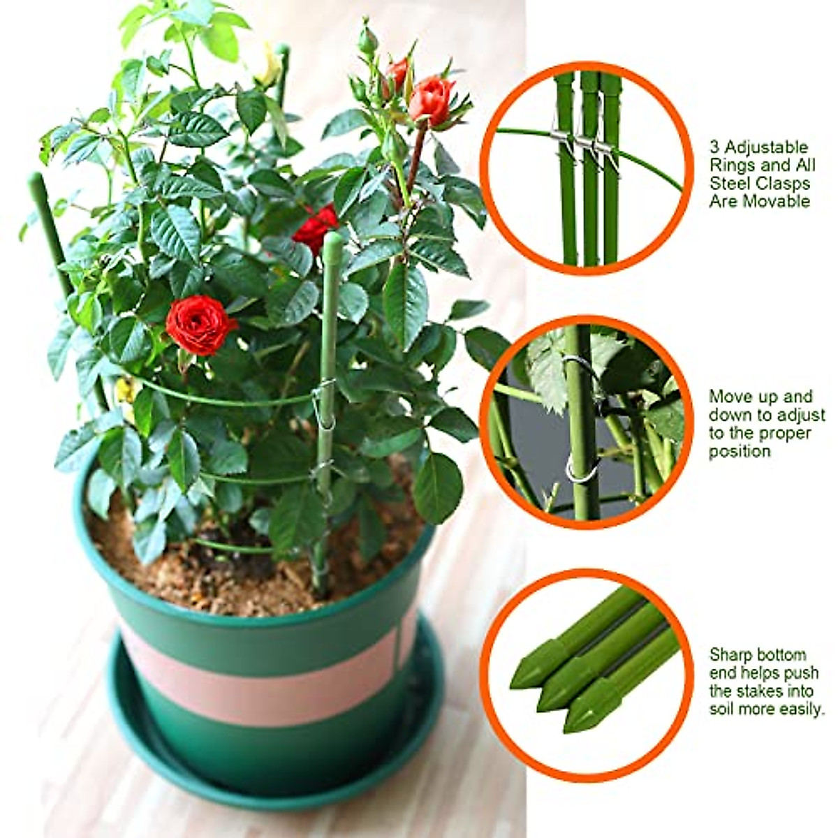 Tomato Cages, LEOBRO 3 Packs Plant Garden Stakes, Small Tomato Plant Support Cages for Garden, Metal Plant Support Trellis for Tomato Peony Flower Climbing Indoor Plants, 17.7" H