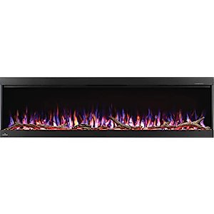 Napoleon Trivista Pictura 60 - NEFL60H3SV - Wall Hanging Electric Fireplace, 60-in, Black, Glass Front, Realistic Flames, LED Ember Bed, Adjustible Flame Height/Colours, Remote Included