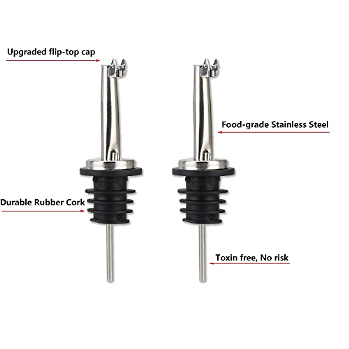 Pour Spouts for Olive Oil Pourer 7 Pcs Free flow Pourers Rubber Stoppers Sets for Liquor Spirits Wine Alcohol Syrup Bottles Drizzle Drip Spout Bottle Speed Pourer