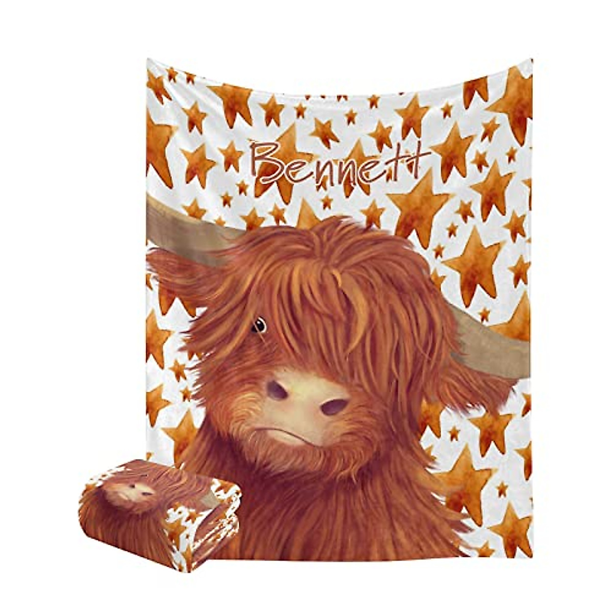 Personalized Funny Cow Star Blanket with Name Text Custom Super Soft Fleece Throw Blankets for Couch Sofa Bed 60 X 80 inches