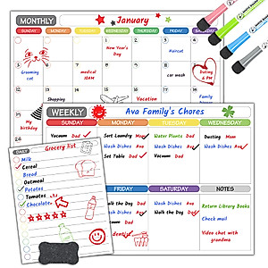 GOLDFOREST® 2024 Fridge Calendar Refrigerator Magnetic Dry Erase Board,17x12" Monthly and Weekly Whiteboard, Daily Organizer Planner/Grocery List, 4 Fine Tips Markers and Free Eraser, New Year Gift