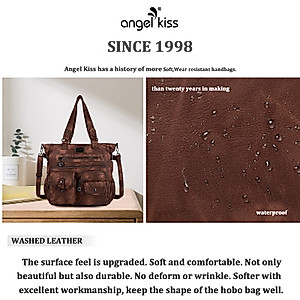 Angelkiss Purses and Handbag for Women Soft PU Leather Shoulder Handbag Hobo Bags Satchel Shoulder Bags Ladies Tote Crossbody Travel Bag BROWN