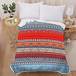 Colorful Stripe Boho Mandala Blanket for All Seasons Bohemia Microfiber Fleece Throw Blanket Soft Lightweight Bedding for Bed Sofa Couch 50"×60"