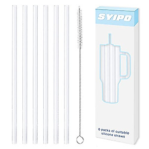 Replacement Silicone Straws for Stanley 40 oz Adventure Tumbler, 6 Pack Reusable Food Grade Silicone Straws with Cleaning Brush, Can be Cut Off — for Stanley Cup 40 oz Water Jug Accessories, 12" Long