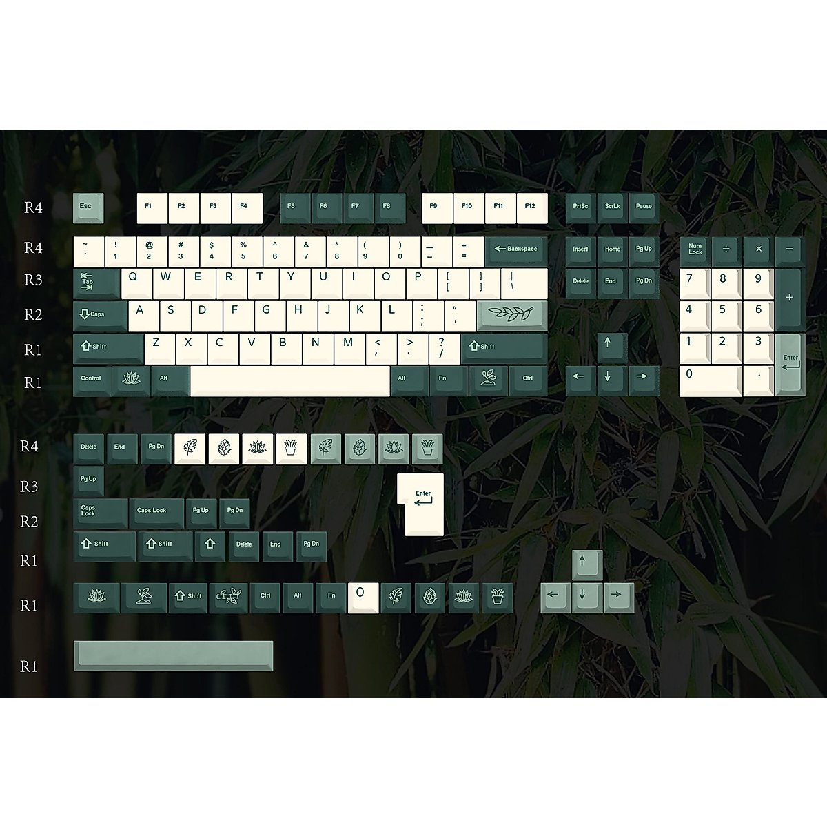 144 Keys Botanical Cherry Profile PBT Dye Sub Keycaps for MX Mechanical Keyboard GMMK Filco Ducky 104 TKL GK61 KBD75 96 GK64 68 (144 Key Botanical)