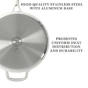 Martha Stewart Delaroux Stainless Steel 4-Quart PFAs Free Premium Ceramic Nonstick Saute Pan w/Tempered Glass Lid