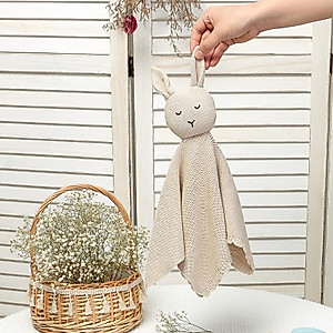 LAWKUL Baby Lovey Knit Cotton Babe Security Blanket Bunny Comforter Blankie Adorable Soft Newborns Lovies for Boy Girl Beige