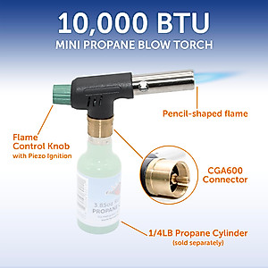 Flame King FK-PV777CGA Mini Propane Blow Torch Head 10,000 BTU for Kitchen, Soldering, Searing, Charcoal/Fire Pit Lighting