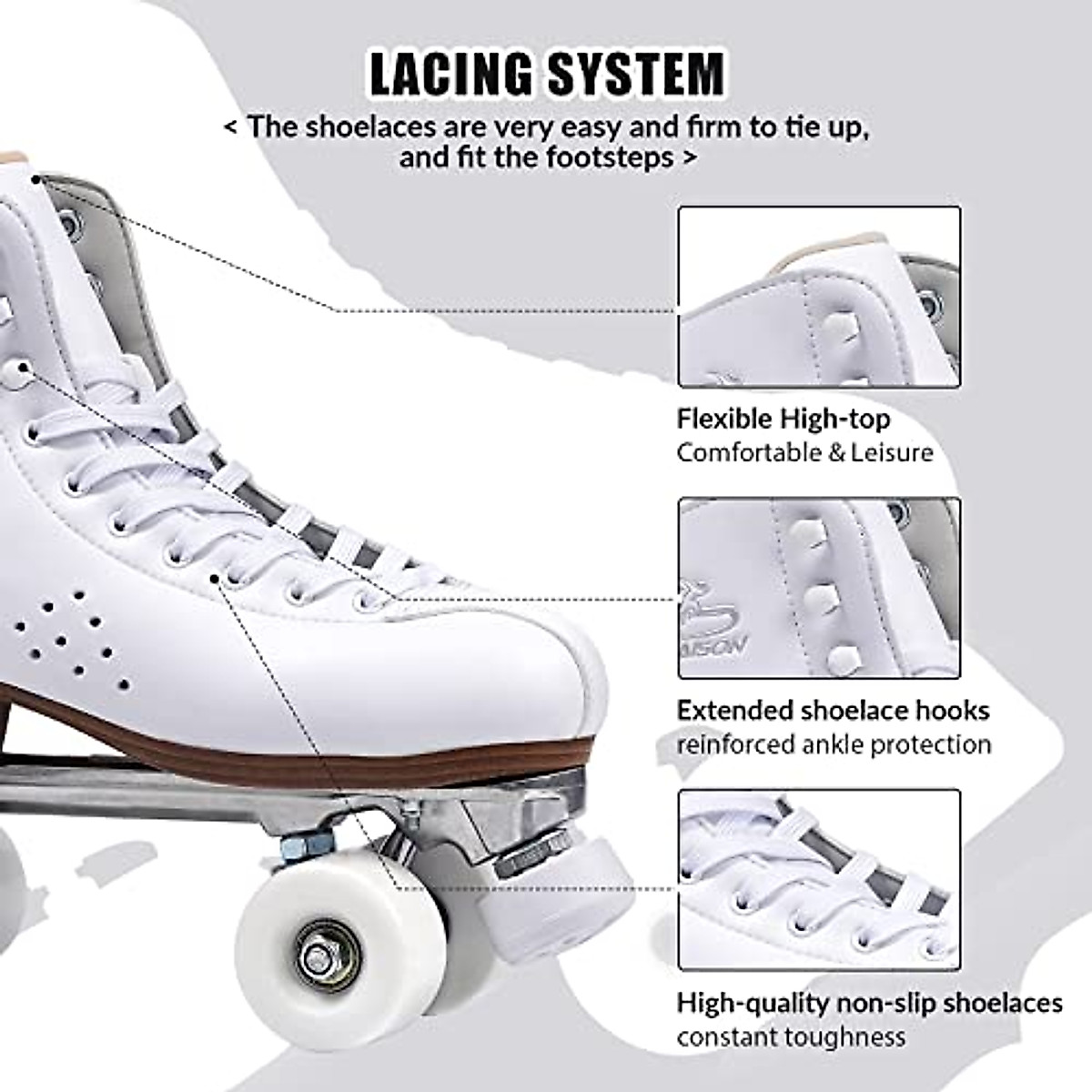 PAPAISON Roller Skates for Women and Girls, Deluxe 2 Layer Microfiber Leather Double Row-Classic Roller Skates for Men, Professional Outdoor Indoor Quad-Skates for Kids & Adults