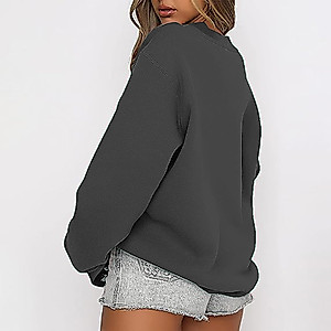 sales today clearance prime only Women's Long Sleeve Sweatshirts Casual Crewneck Y2K Baggy Pullover Tops Loose Fit Trendy Aesthetic Shirts 2023 Dark Gray L