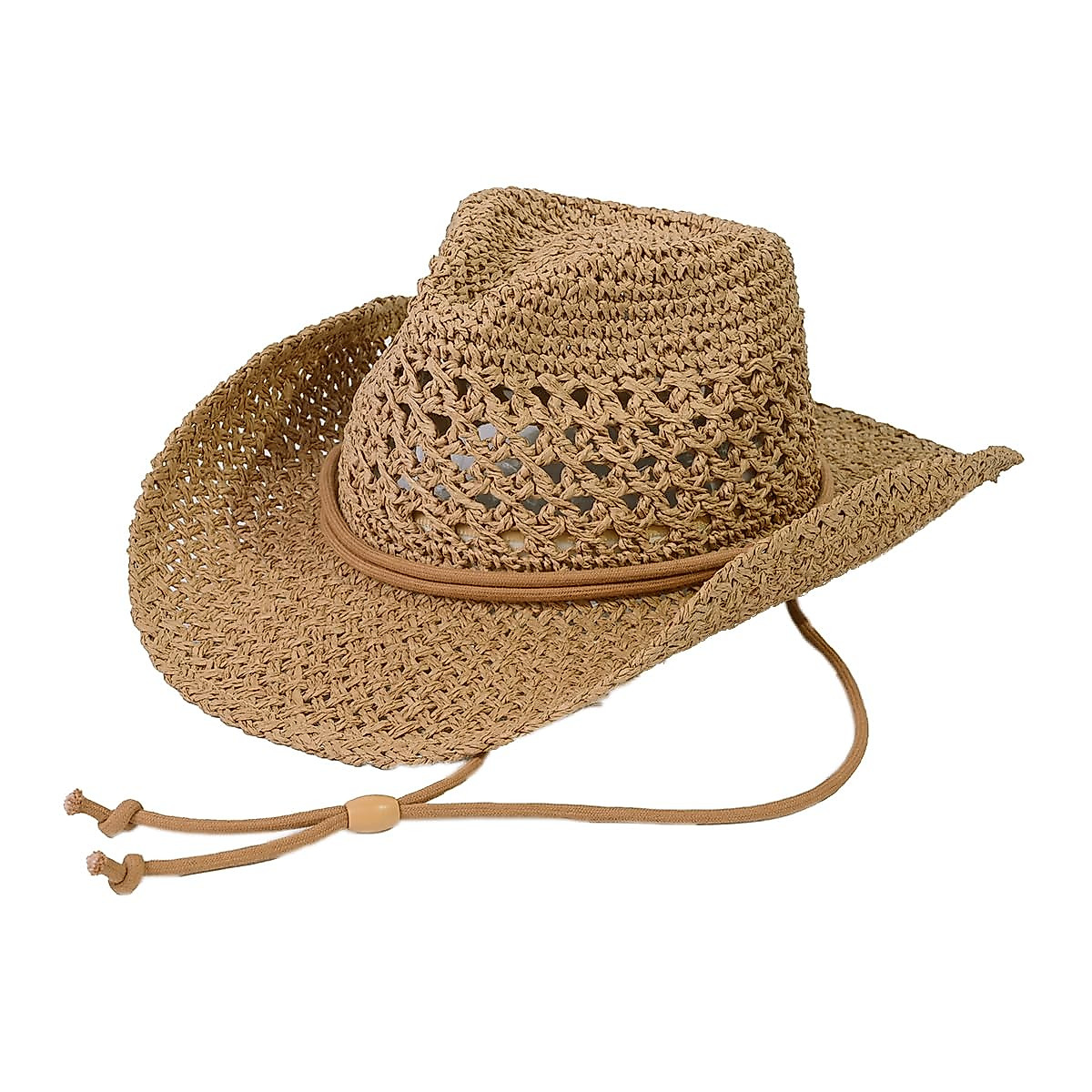 Funky Junque Women's Cowboy Hat - Bendable Brim Open Weave w/Chin Strap - Natural