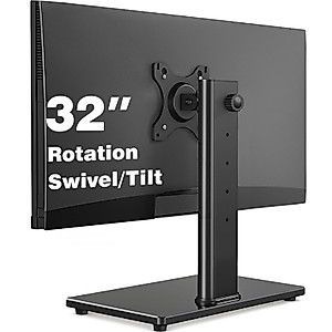 Single Monitor Stand VESA Mount for 13-32 Inch Screens, Free-Standing Monitor Riser with Swivel Tilt Rotation Height Adjustable, VESA Monitor Mount up to 44lbs, VESA 75x75，100x100mm