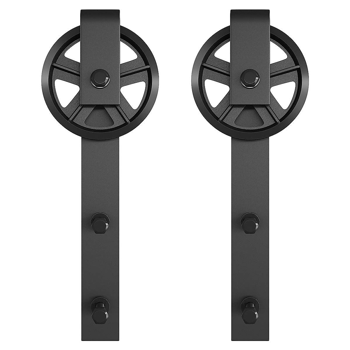 SMARTSTANDARD Sliding Barn Door Hardware Hangers 2pcs with Heavy Duty 12" Pull and Flush Barn Door Handle 1pc (Black) (Big Wheel Hangers)