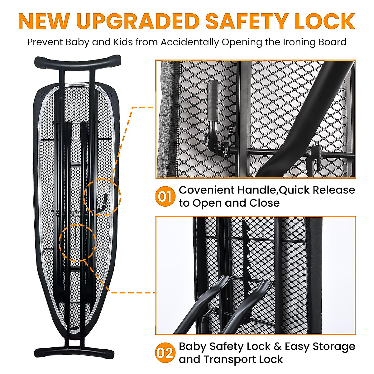 Ironing Board Bumkimue, Compact and Space Saver Iron Board, Height Adjustable up to 36", 3 Layer Cover Pad, 4-Leg Fold-Up, for Home Laundry Room or Dorm Use (Size 43x13 in)