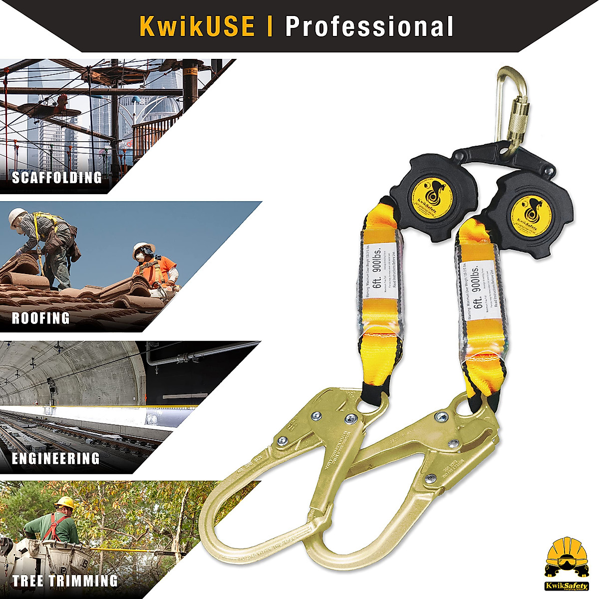 KwikSafety - Charlotte, NC - COBRA WEB 6’ Twin-Leg [NO TANGLE] Self Retracting Lifeline ANSI CLASS A SRL Rebar Hooks Shock Absorber Roofing Construction Personal Fall Arrest Protection